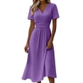 Atogsazn Womens Summer V Neck Midi Dress Dressy Casual Flowy Tummy ...