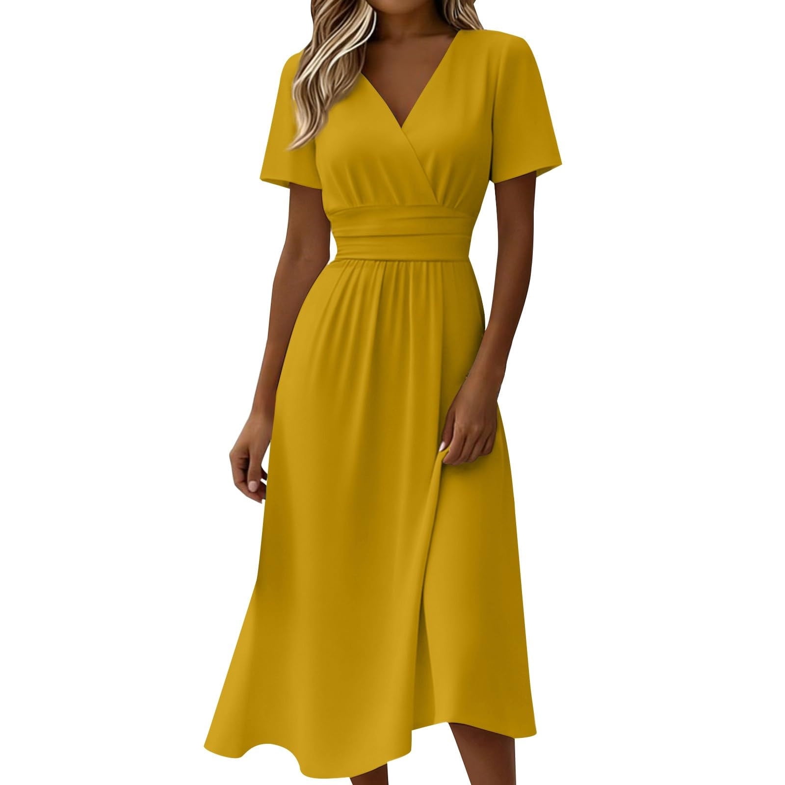 Atogsazn Womens Summer V Neck Midi Dress Dressy Casual Flowy Tummy ...