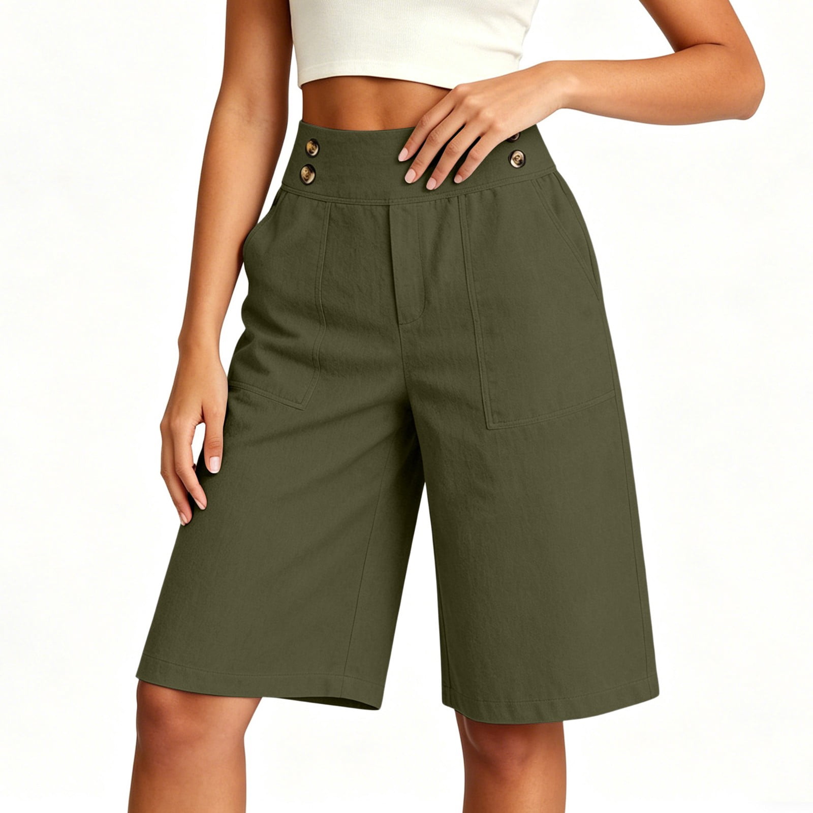 Atogsazn Womens Summer Wide Leg Bermuda Shorts Casual Jogger High ...