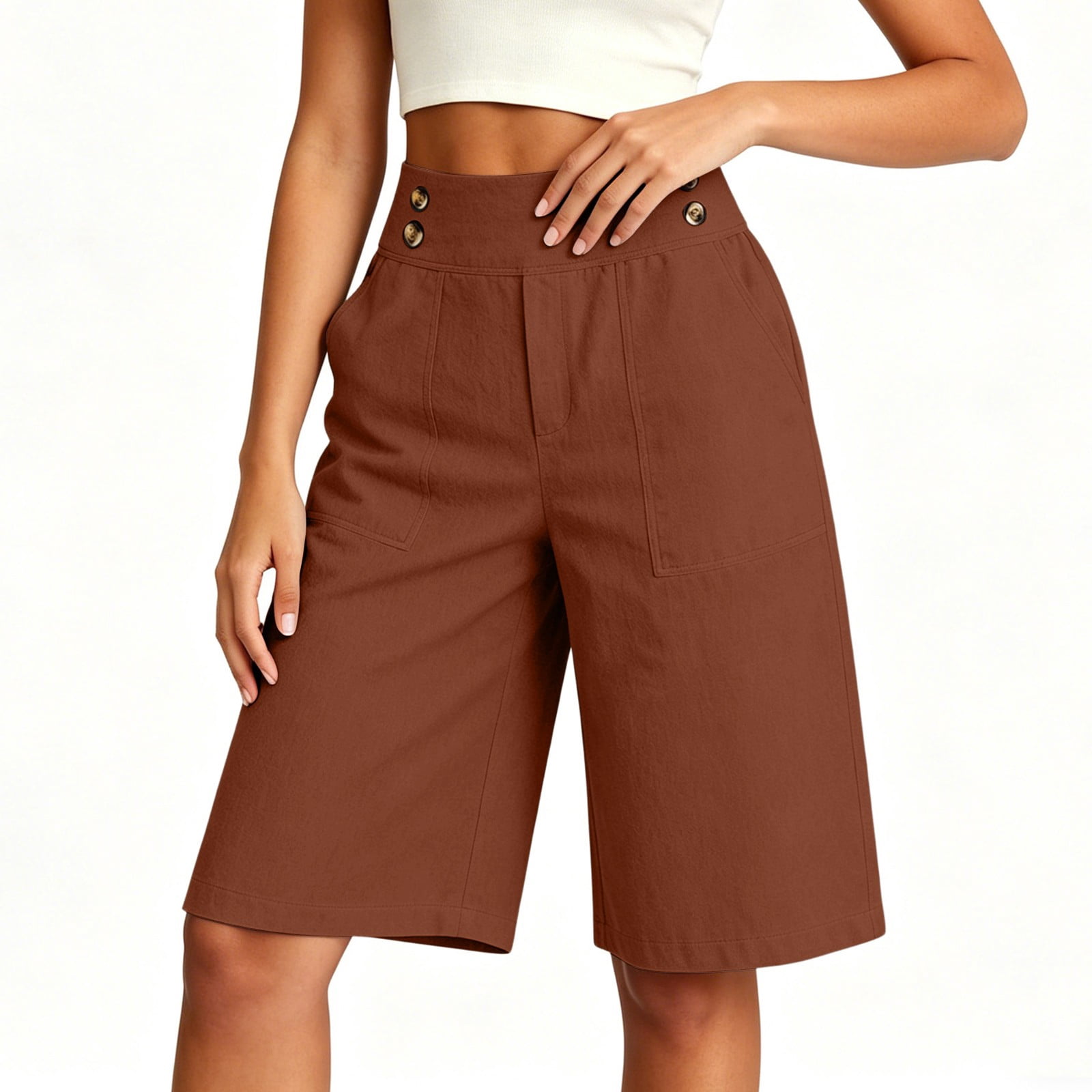 Atogsazn Womens Summer Wide Leg Bermuda Shorts Casual Jogger High ...