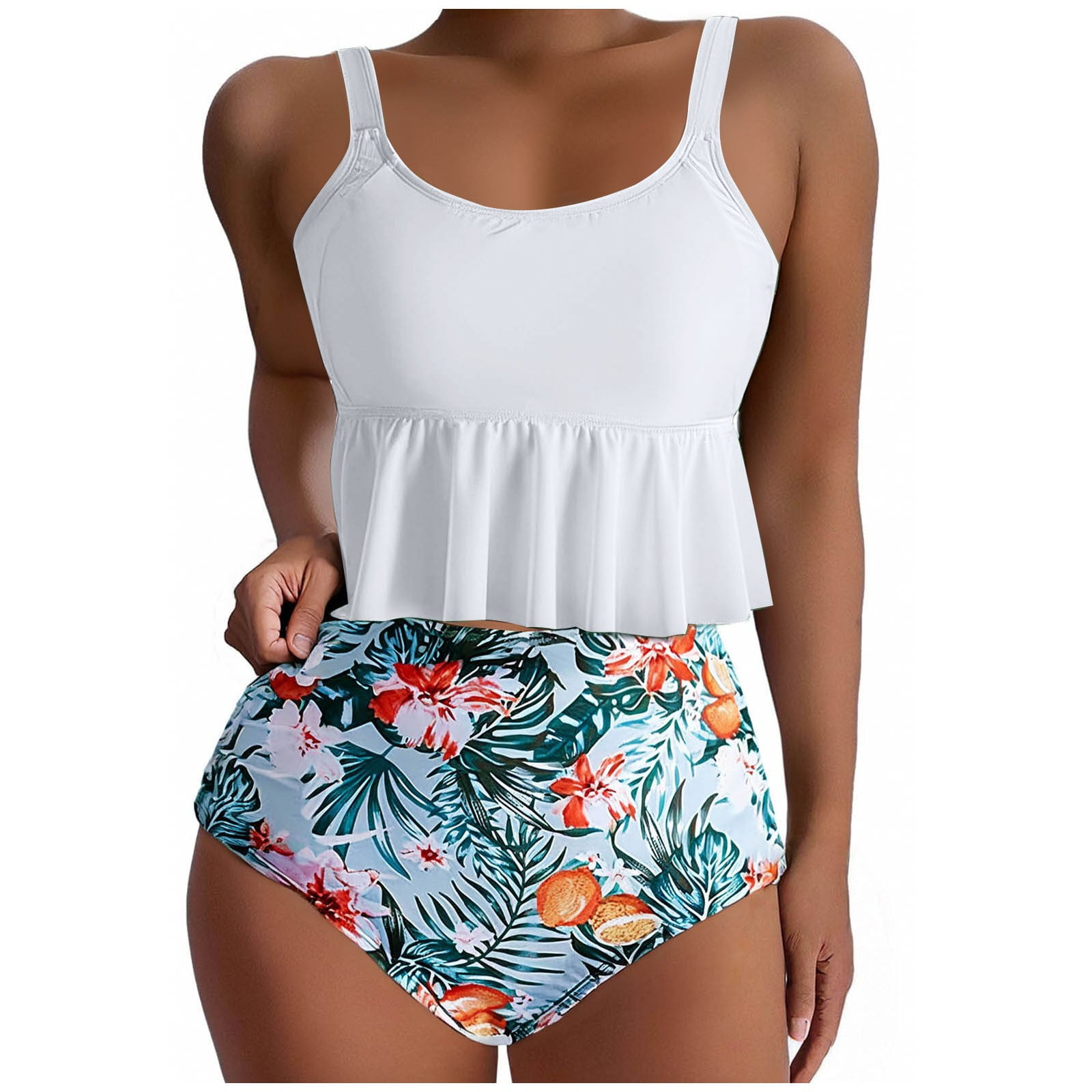 Atogsazn Womens Tankini Swimsuits Ruffled Tank Top Tummy Control Floral ...