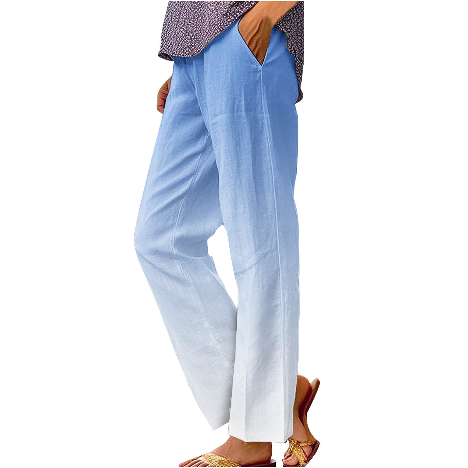 Atogsazn Womens Wide Leg Pants Casual Printed Elastic Waist Pants Loose ...