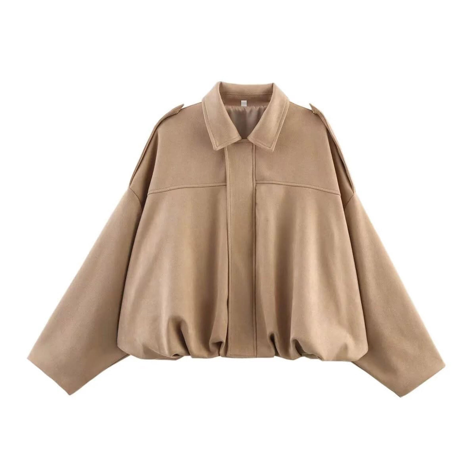 Atogsazn Womens Zip Up Jacket Faux Suede Bomber Coat Oveesized Fall ...