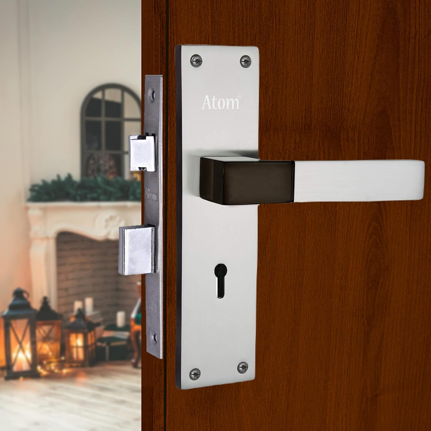Atom Heavy Duty Door Lock for Home Living Room Main Door Black Silver Finish 3 Keys 6 Lever ...