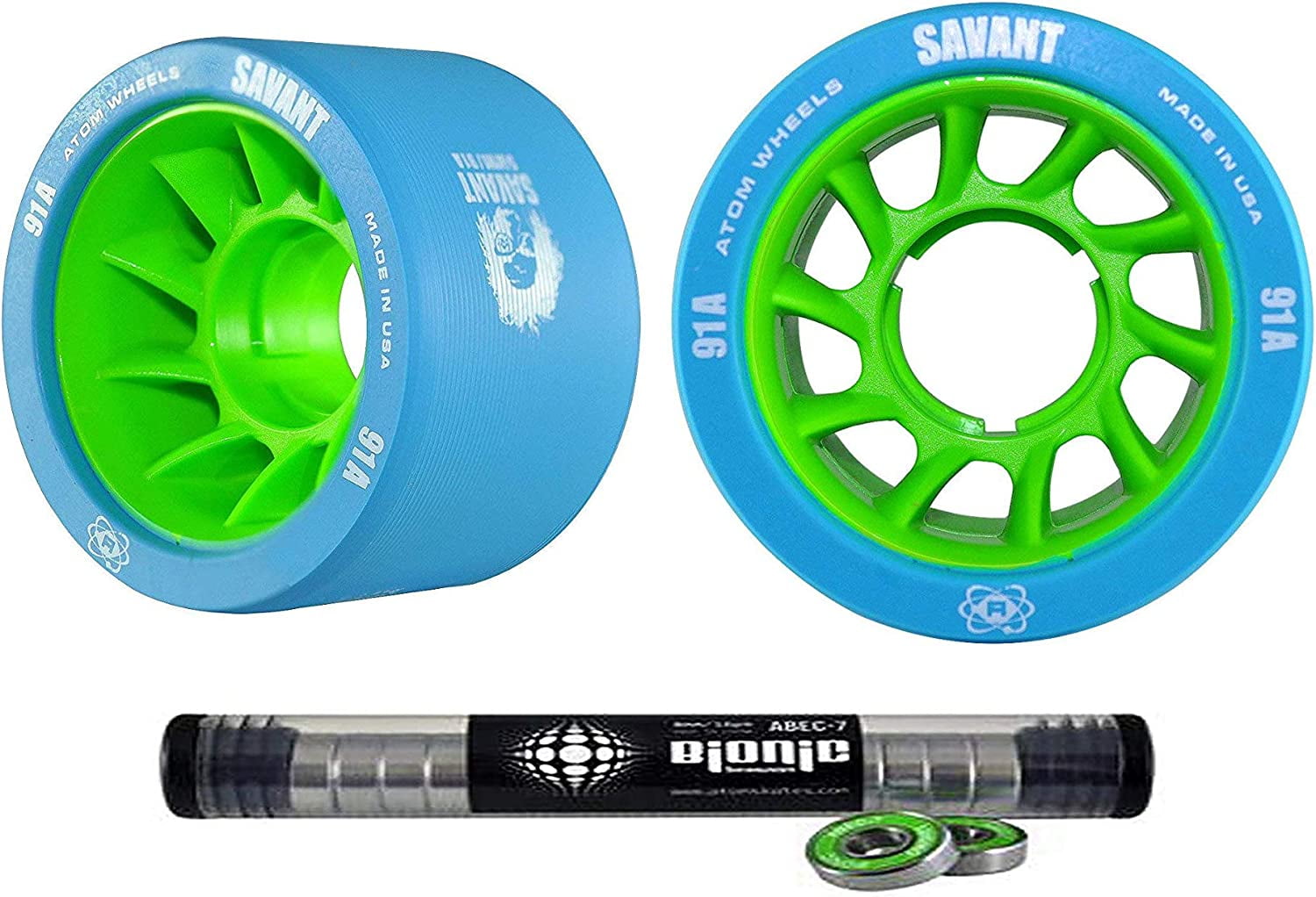 Atom Savant Skate Wheels with Bionic Bearings 8mm Full Set of 8 - Blue ...