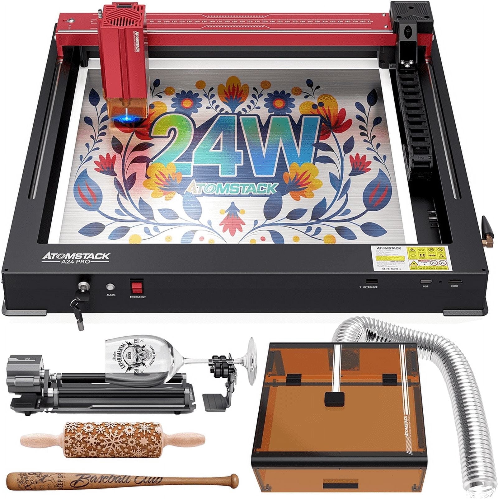 AtomStack A24 Pro 24W La/ser Engraver with B3 Enclosure & R2 V2 La/ser ...