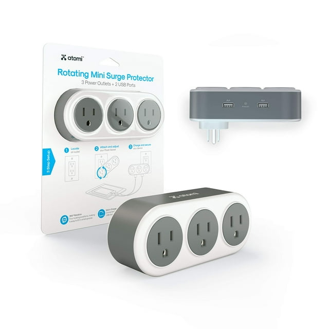 Atomi Rotating Mini Surge Protector - 3-Outlet Surge Protector, Wall ...