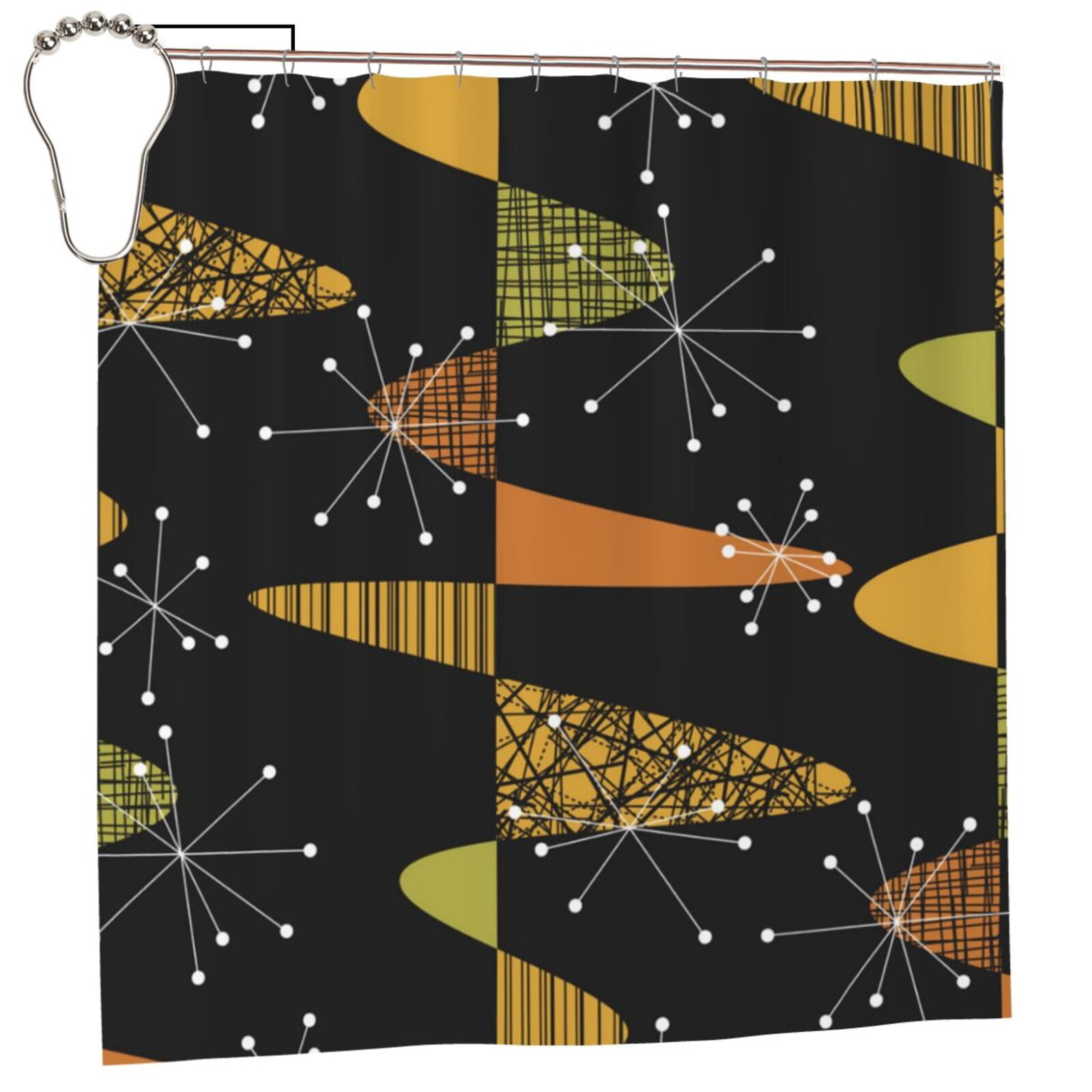Atomic Age Geometric Mid Century Shower Curtain with 12 Iron Hooks ...