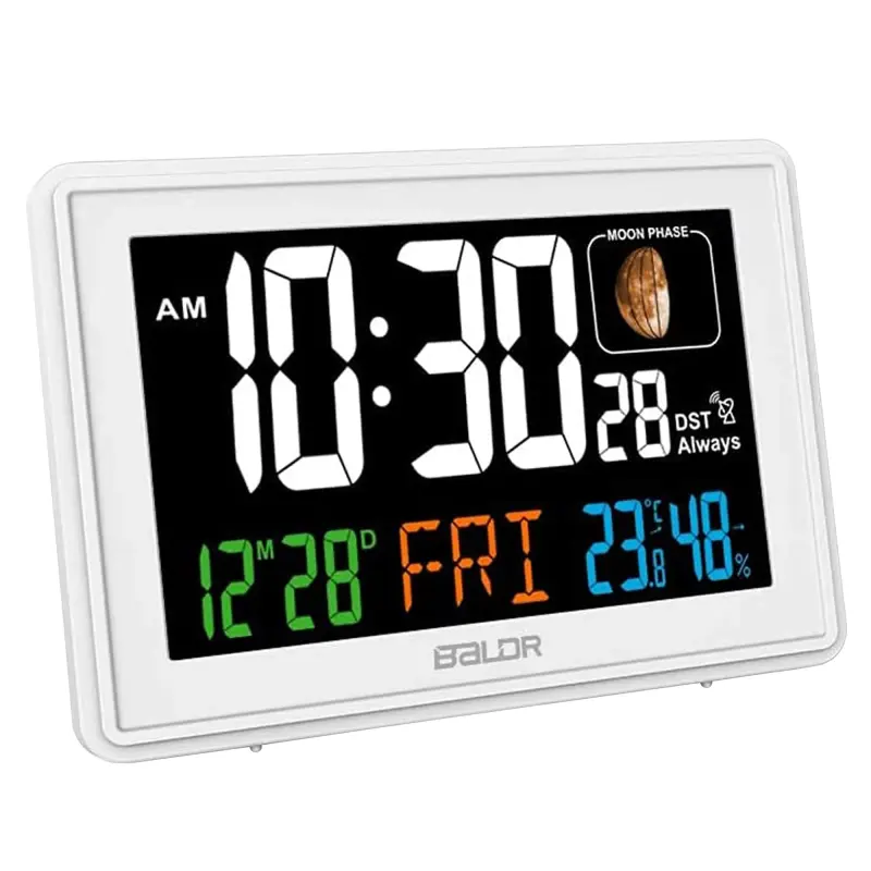 Atomic Alarm Clock - Large Color Display Digital Desk Clock (White ...
