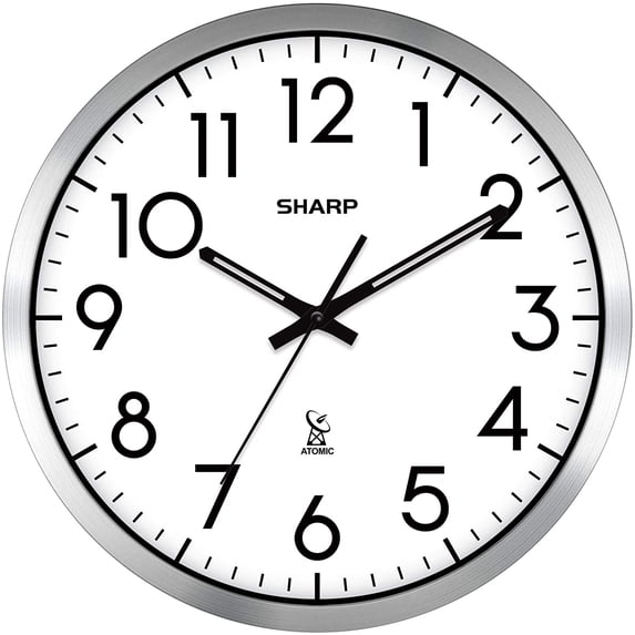 Atomic Analog Wall Clock - 12" Silver Brushed Finish Sets Automatically ...