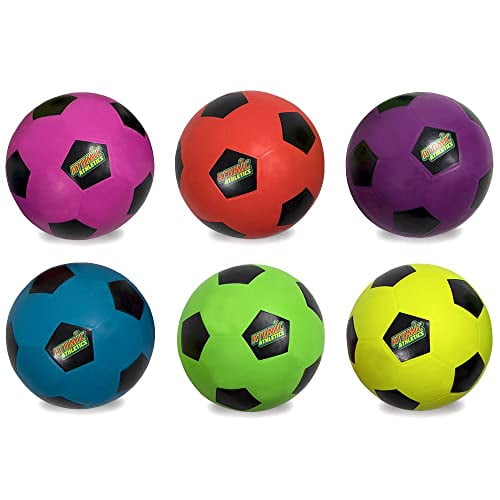Atomic Athletics Neon Rubber Playground Balls - 6 Pack of Youth Size, includes Pump & Storage ...