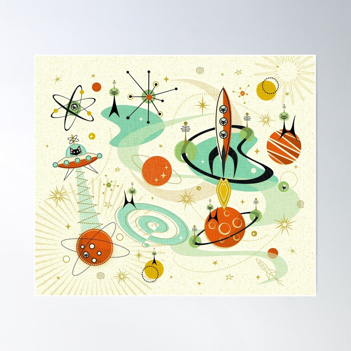 Atomic Cats In Space ©Studioxtine Poster Wall Art, Modern Wall Decor ...