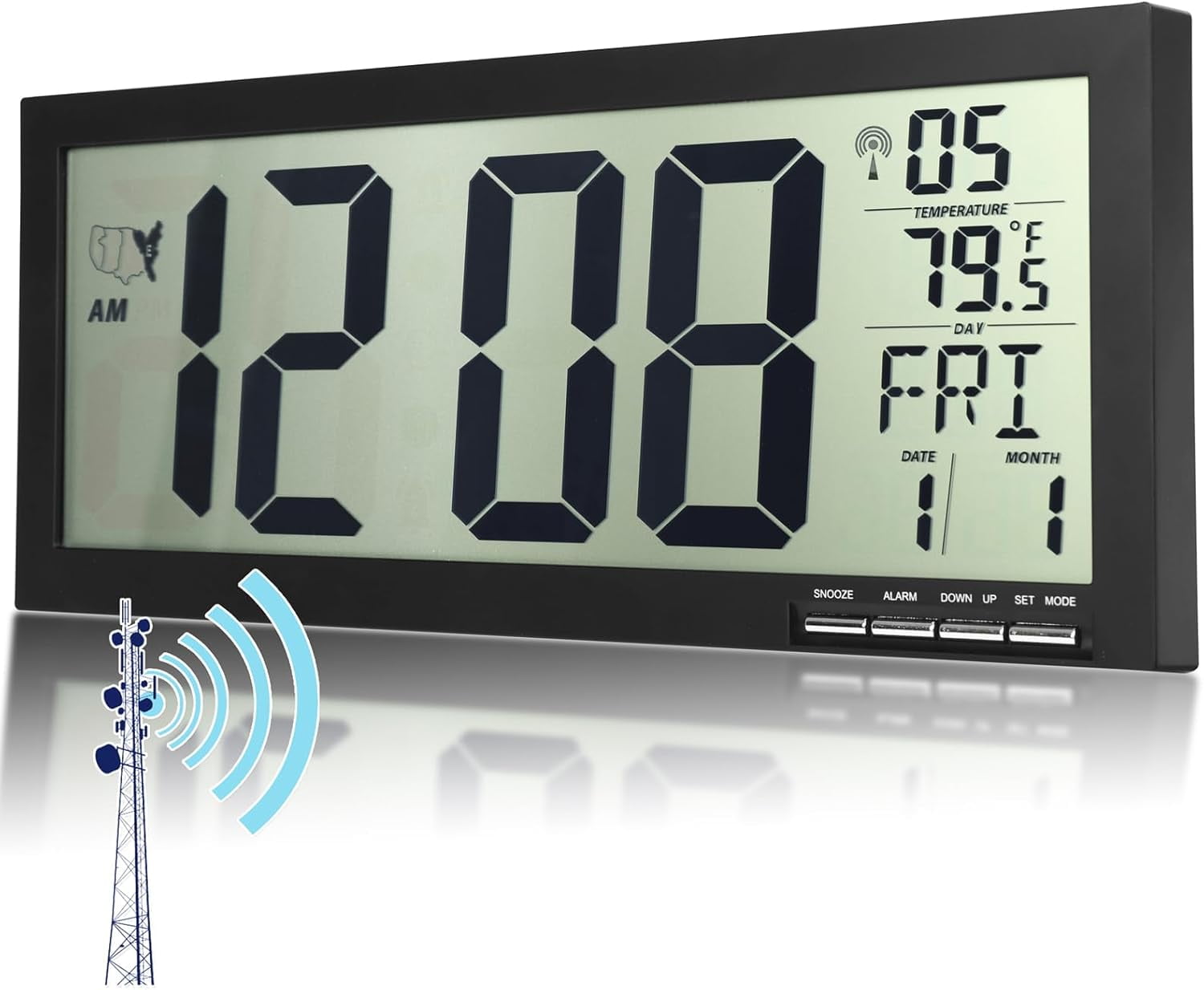 Atomic Clock, 16 Inch Self-Setting Large Digital Wall Clock Battery ...