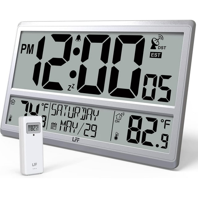 Atomic Clock 4.5" Numbers, Atomic Wall Clock with Indoor & Outdoor Temperature，Never Needs ...