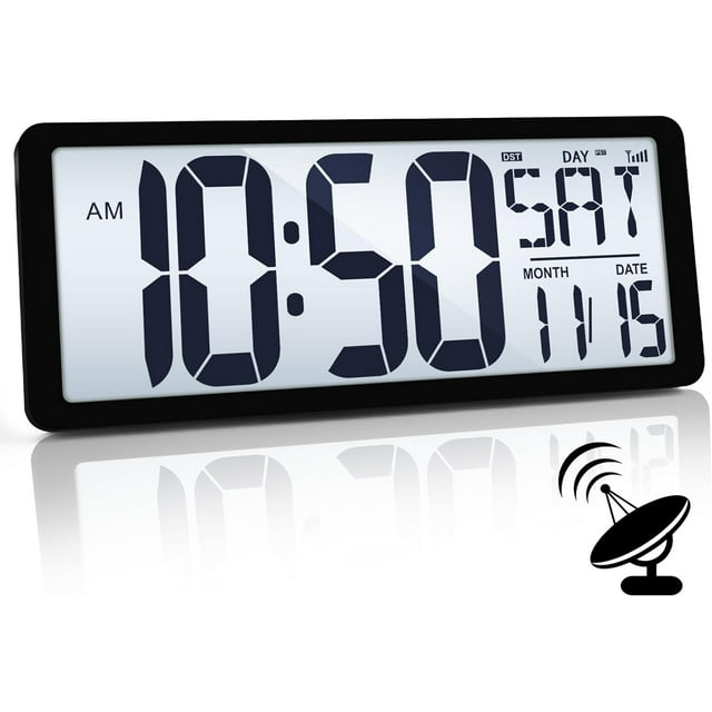 Atomic Clock with Backlight, 14.2" Large Digital Wall Clock Battery ...