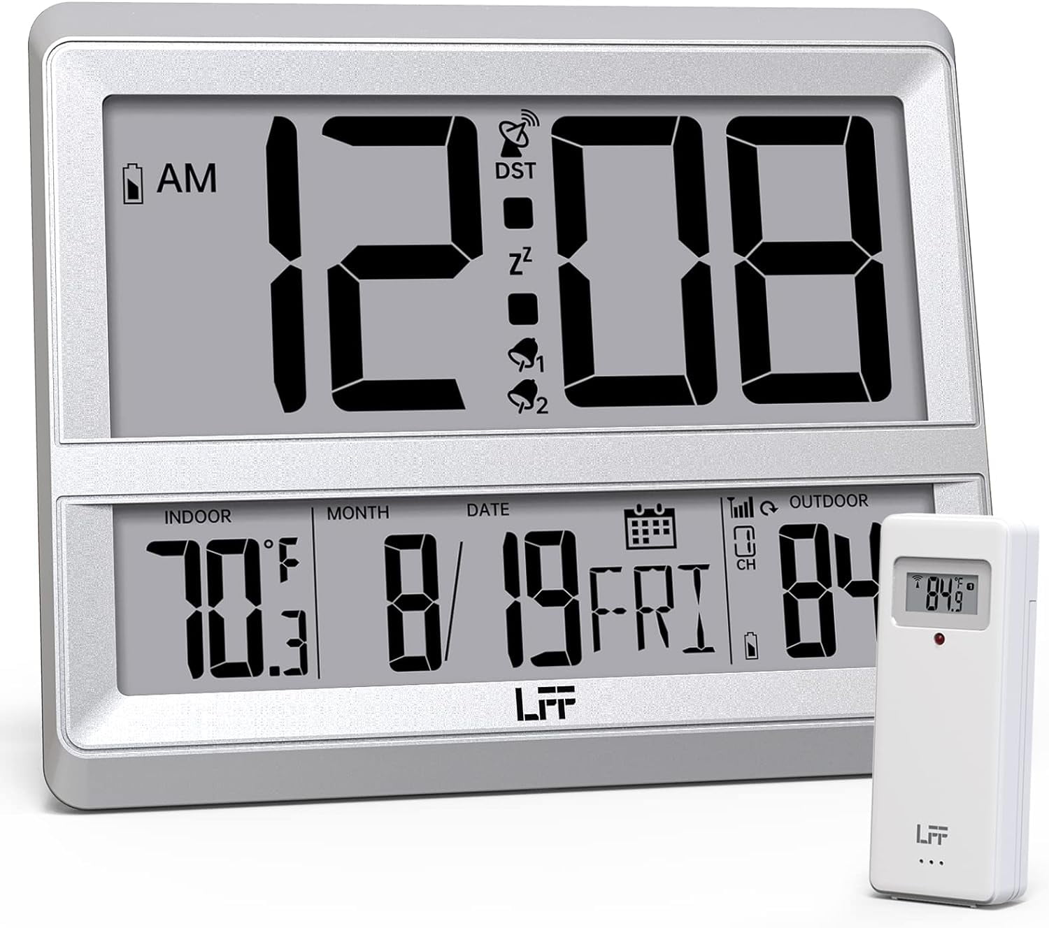 "LFF Atomic Clock, Large Digital Wall Clock with Indoor Outdoor Temperature and Date, 8.66 ...