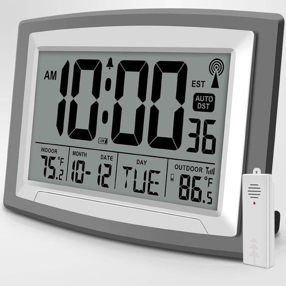 Atomic Clock with Outdoor and Indoor Temperature - Self-Setting Digital ...
