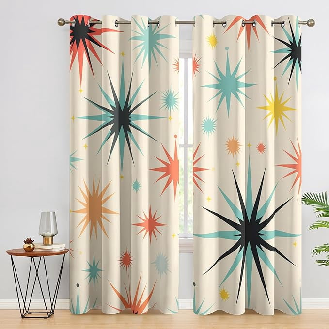 Atomic Curtains for Living Room, Mid Century Modern Blackout Curtains ...