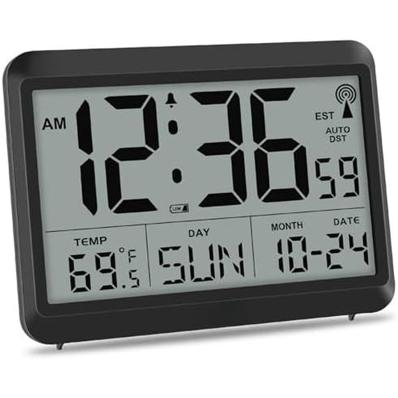 Atomic Digital Wall Clock Battery Operated, Self-Setting, Large Display ...