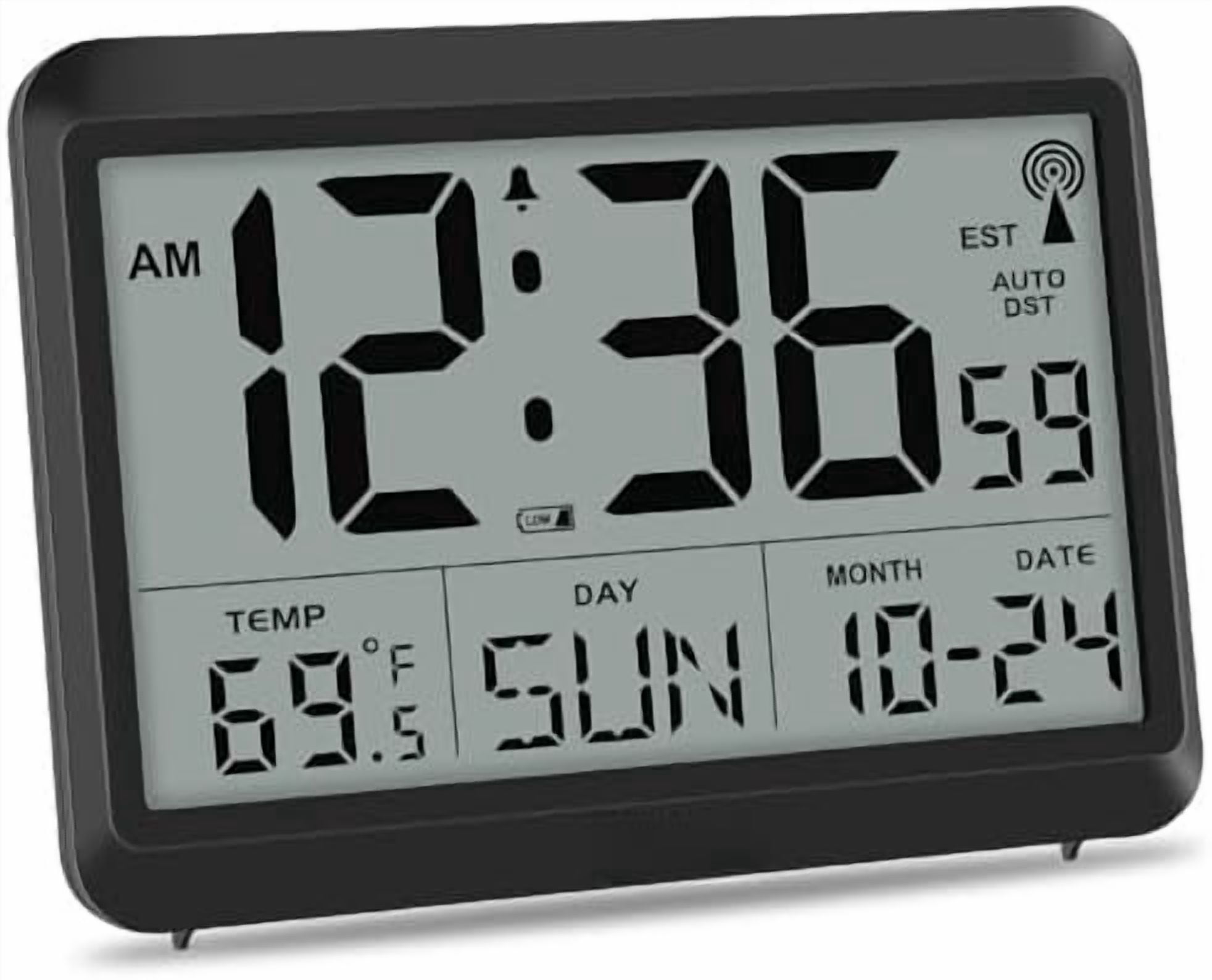 Atomic Digital Wall Clock Battery Operated, Self-Setting, Large Display ...