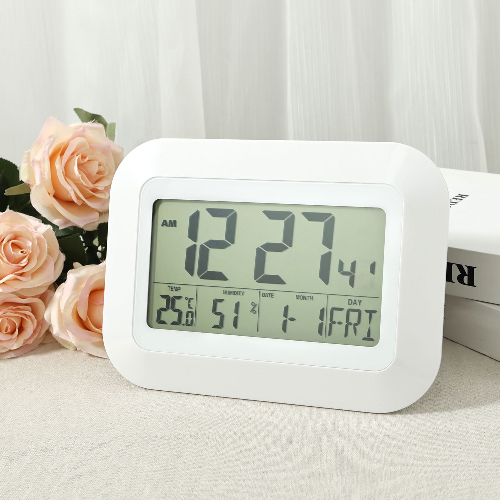 Atomic Digital Wall Clock with Indoor Temperature and Date with Snooze ...