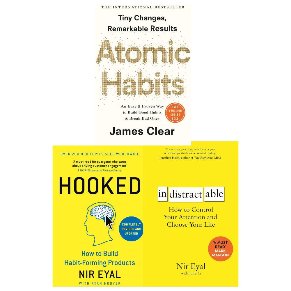 Atomic Habits, Indistractable, Hooked (Hardback) 3 Collection Books Set ...