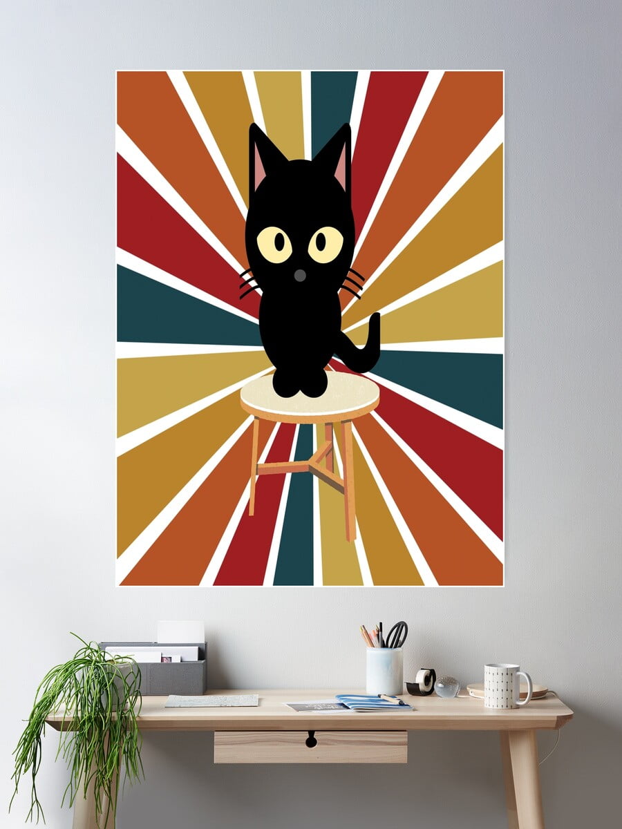 Atomic Mid Century Cat,Retro Atomic Cats,Mid Century Black Cat, Poster ...