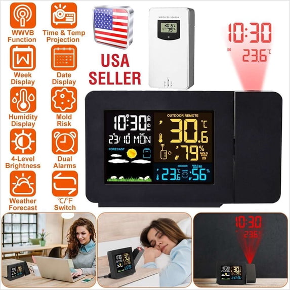 Atomic Projection Alarm Clock Wireless Radio Control Clock w/WWVB ...