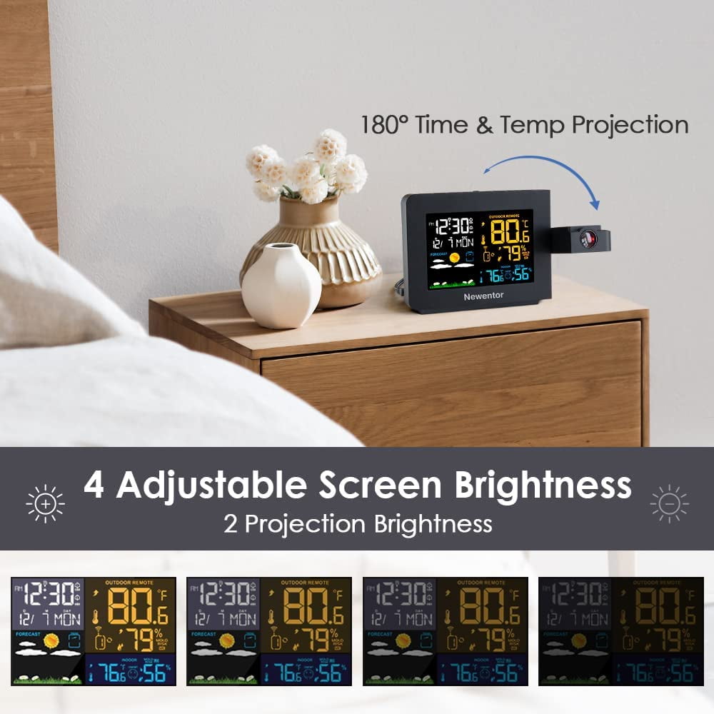 Atomic Projection Alarm Clock with Weather Station for Bedrooms - WWVB ...