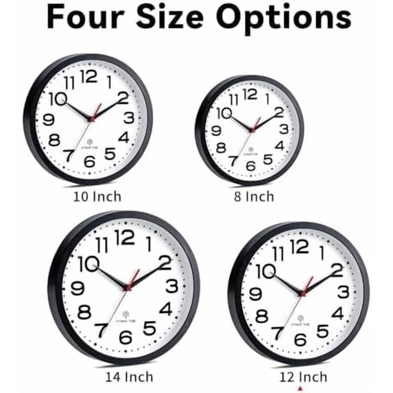 Atomic Wall Clock 12 Inch, Modern Clock Battery Operated Classic Analog ...