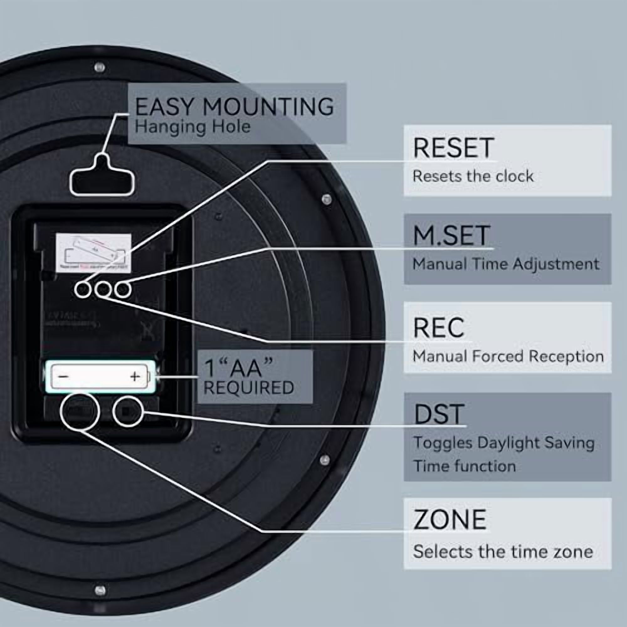 Atomic Wall Clock 14 Inch, Modern Clock Battery Operated Classic Analog ...