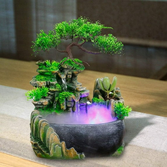 Atomizing Rockery Water Fountain Desktop Chinese Fengshui LED Lamp ...