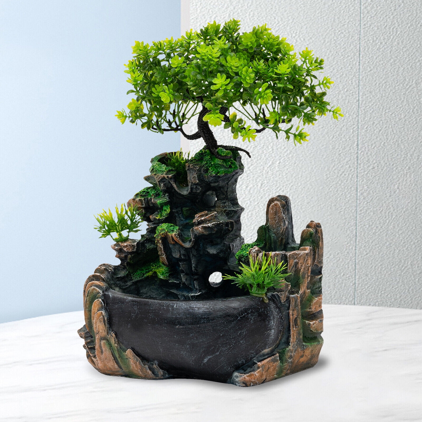 Atomizing Tabletop Rockery Fountain Waterfall Humidifier LED Home ...