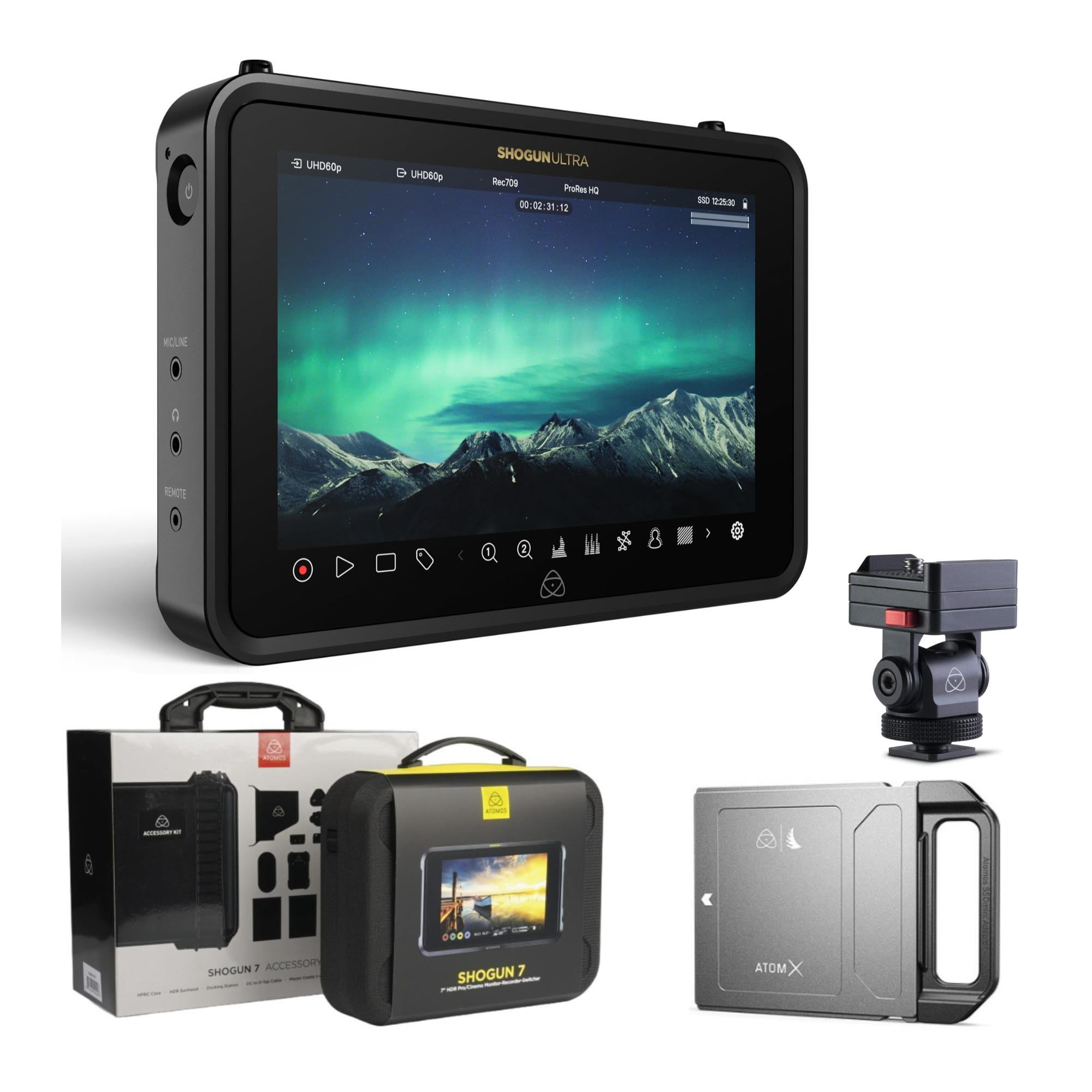 Atomos Shogun Ultra 7-Inch HDR Monitor-Recorder 8K Raw with SSDmini (1TB), monitor mount ...