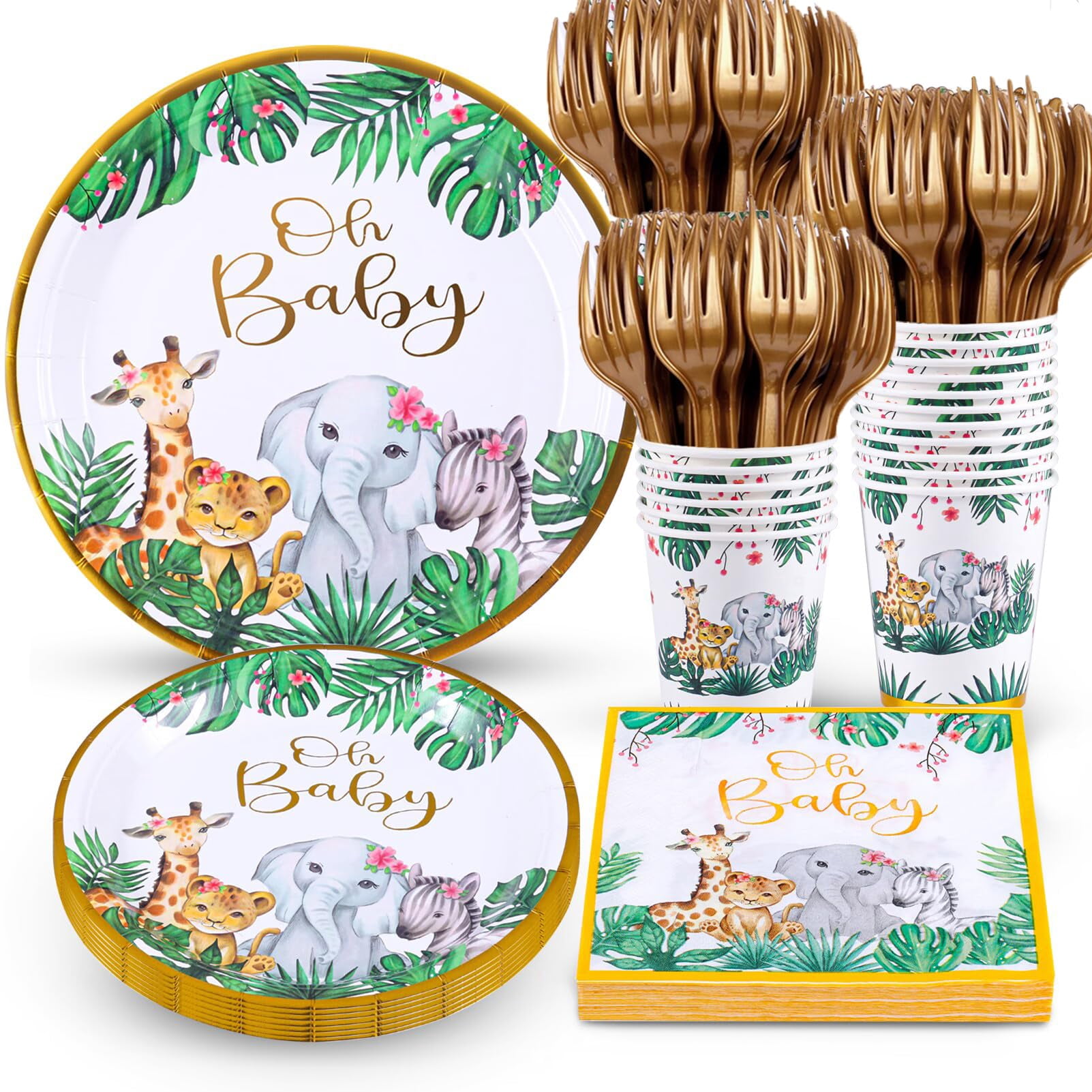 Atonofun Safari Party Supplies, RRF12 Baby Shower Plates Set, Jungle Oh ...