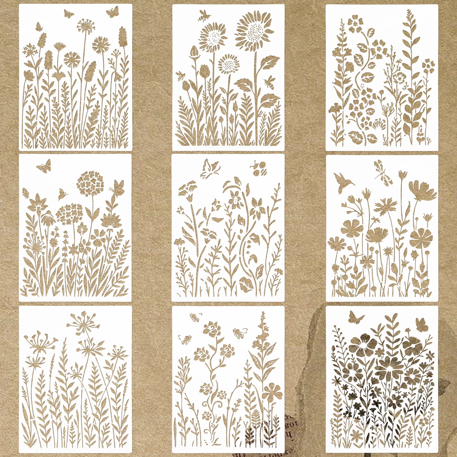 Atopoler 9 Pcs Wildflower Stencil for Painting,Large Reusable Floral ...