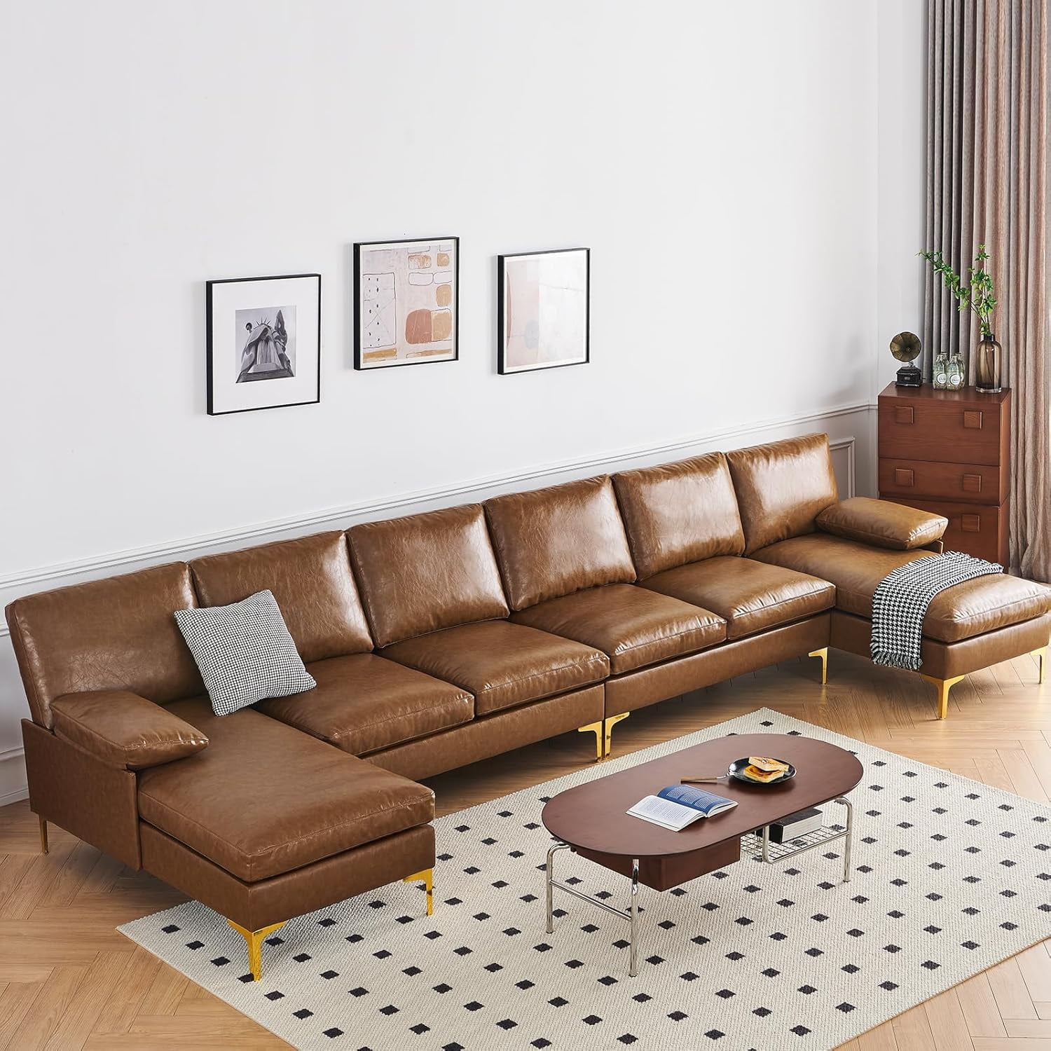 Atopston Faux Leather U Shaped Sectional Couch, 163'' Mid-Century ...