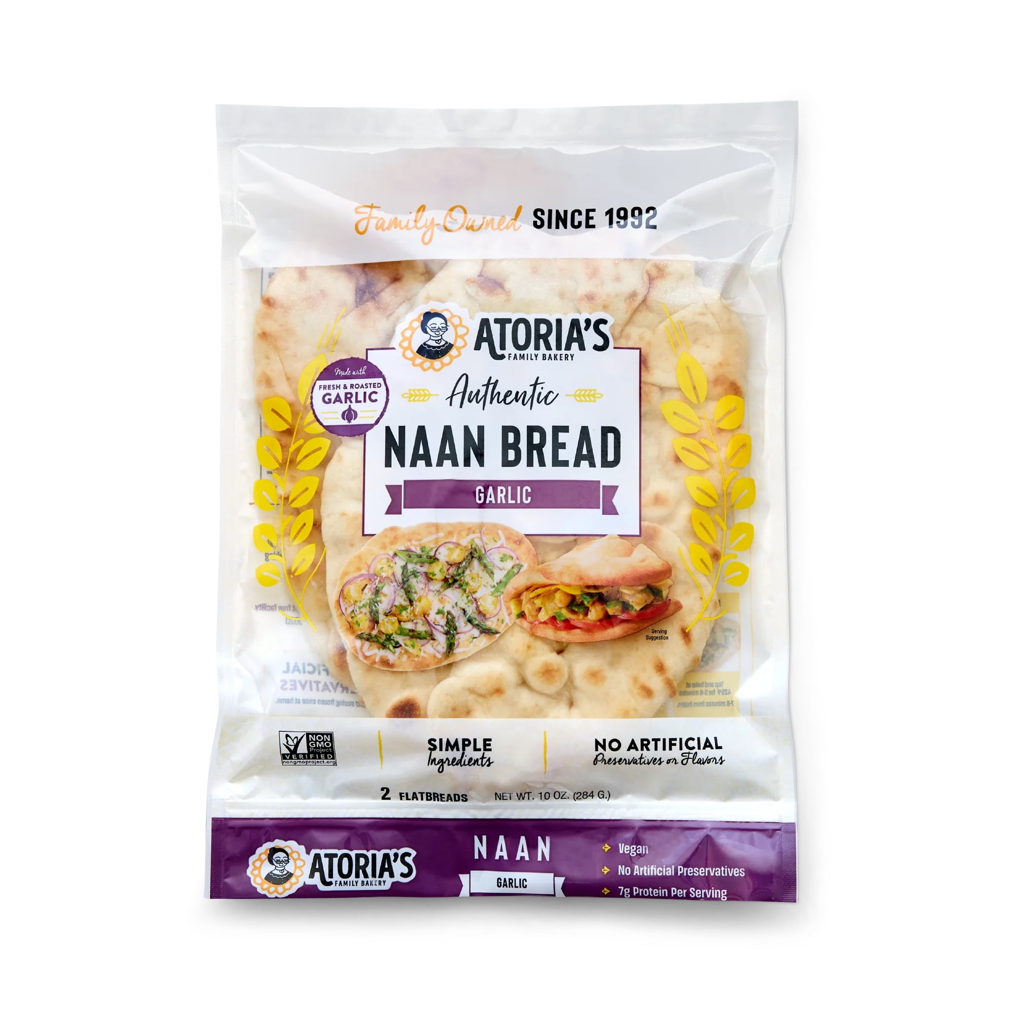 Atoria's Family Bakery Non-GMO Garlic Naan Flatbread, 8-Packs of 2 (16 ...