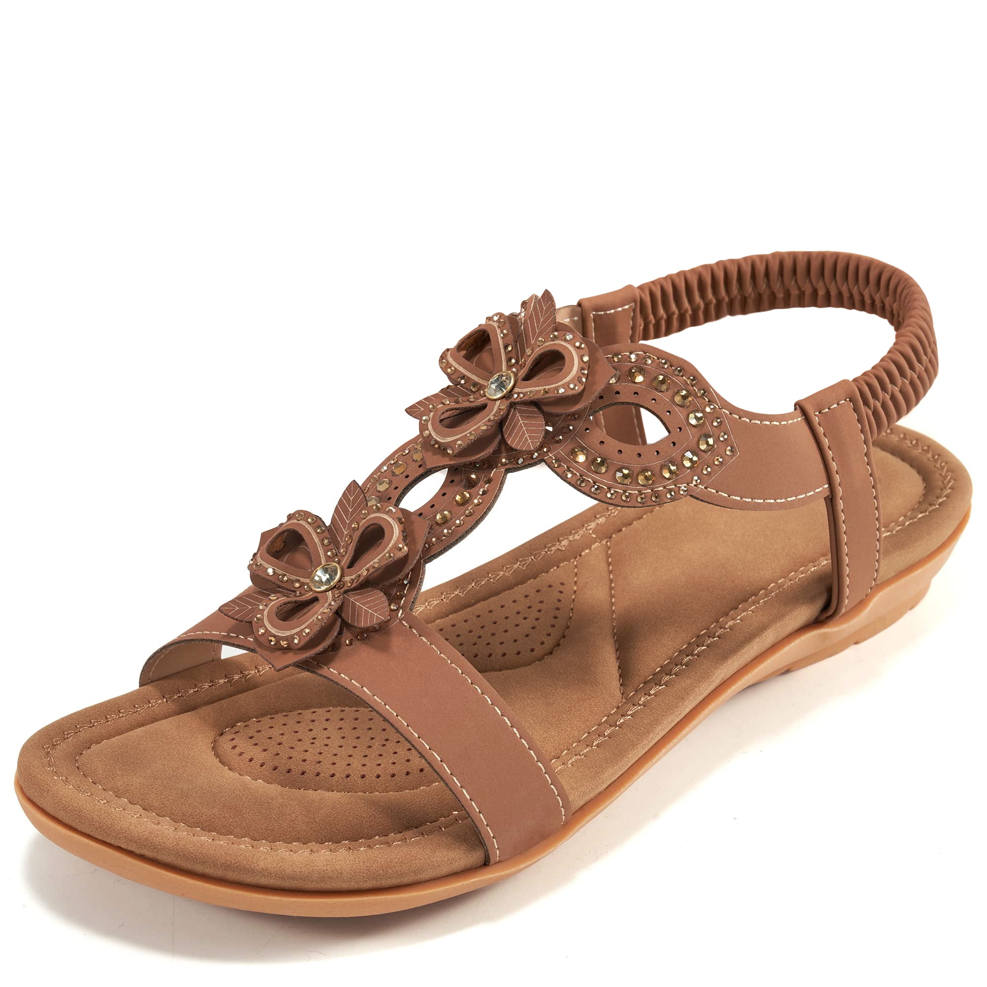 Atoshopce Flat Sandals for Women Dressy Summer Flower Flats Shoes ...