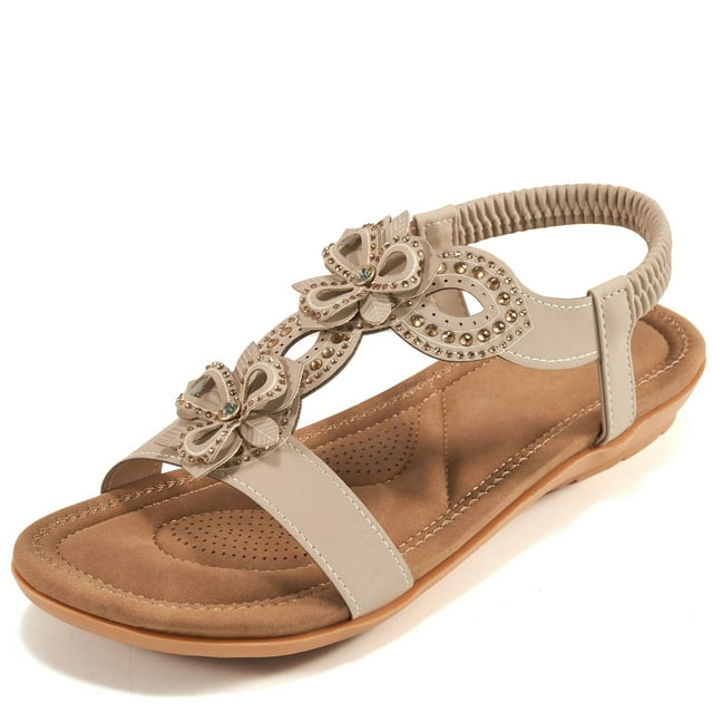 Atoshopce Flat Sandals for Women Dressy Summer Flower Flats Shoes ...