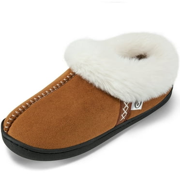 Ecetana Women's Fuzzy Memory Foam Closed Back Slippers Faux Fur Lined House Shoes - Walmart.com