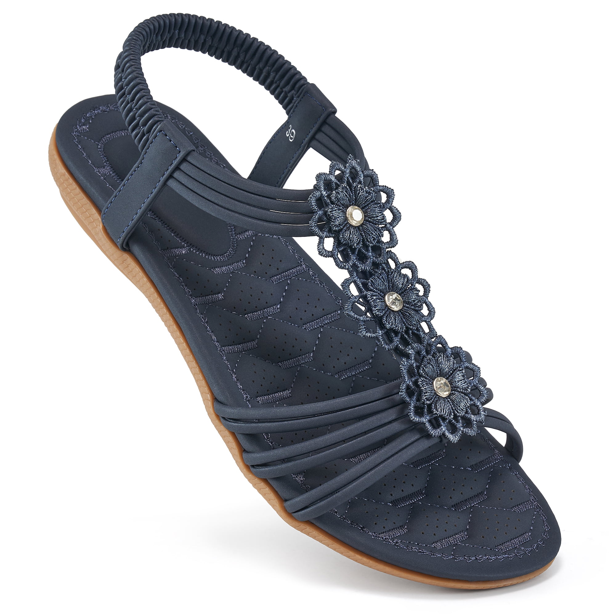 Ablanczoom Womens Sandals Summer Comfort Flower Dressy Flats Sandal for ...