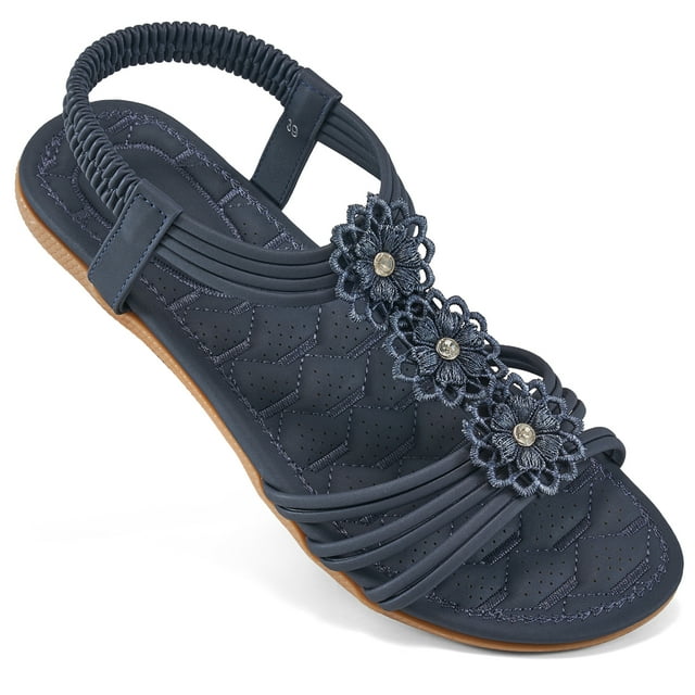 Atoshopce Summer Flat Sandals for Women Casual Flower Dressy Flats ...