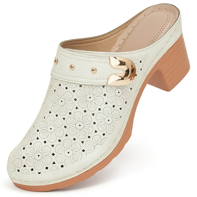 Atoshopce Womens Block Heel Mule Closed Toe Slip On Clogs Mules Shoes ...