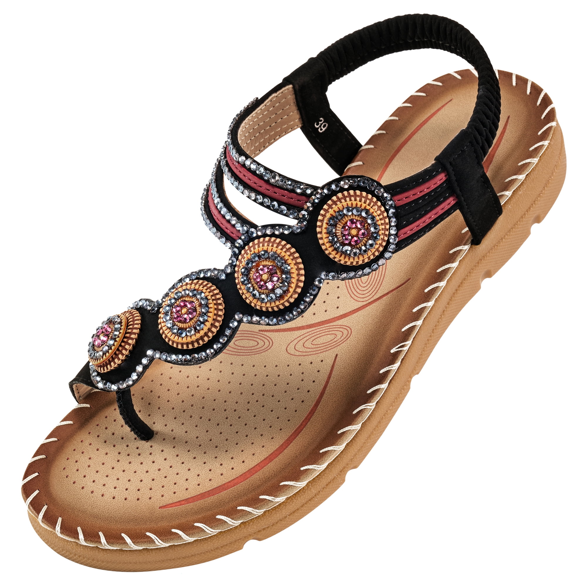 Atoshopce Womens Flat Sandals Summer Bohemian Beaded Flats Shoes ...