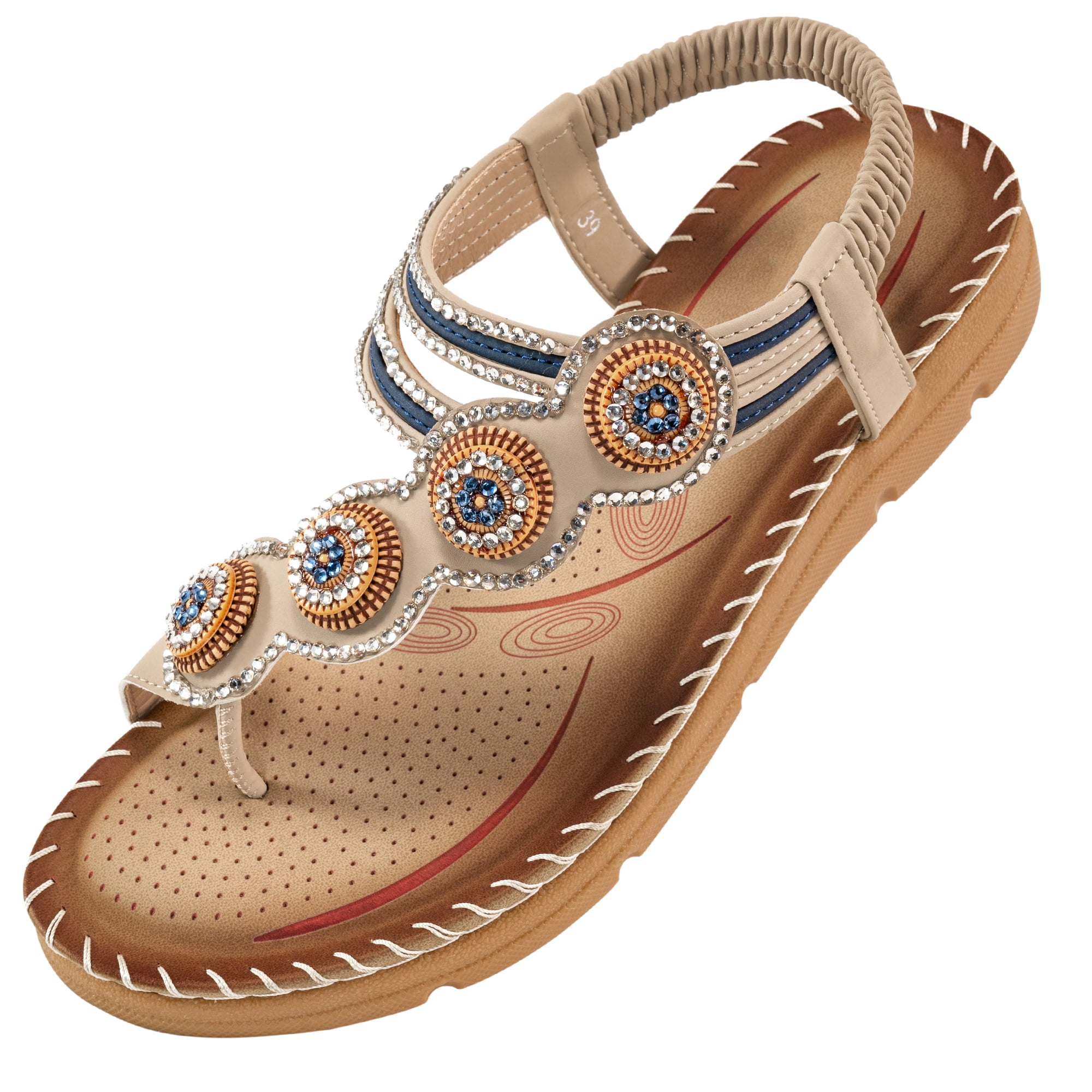 Atoshopce Womens Flat Sandals, Bohemian Beaded, Elastic Strap, Toe Ring, Summer Shoes - Walmart.com