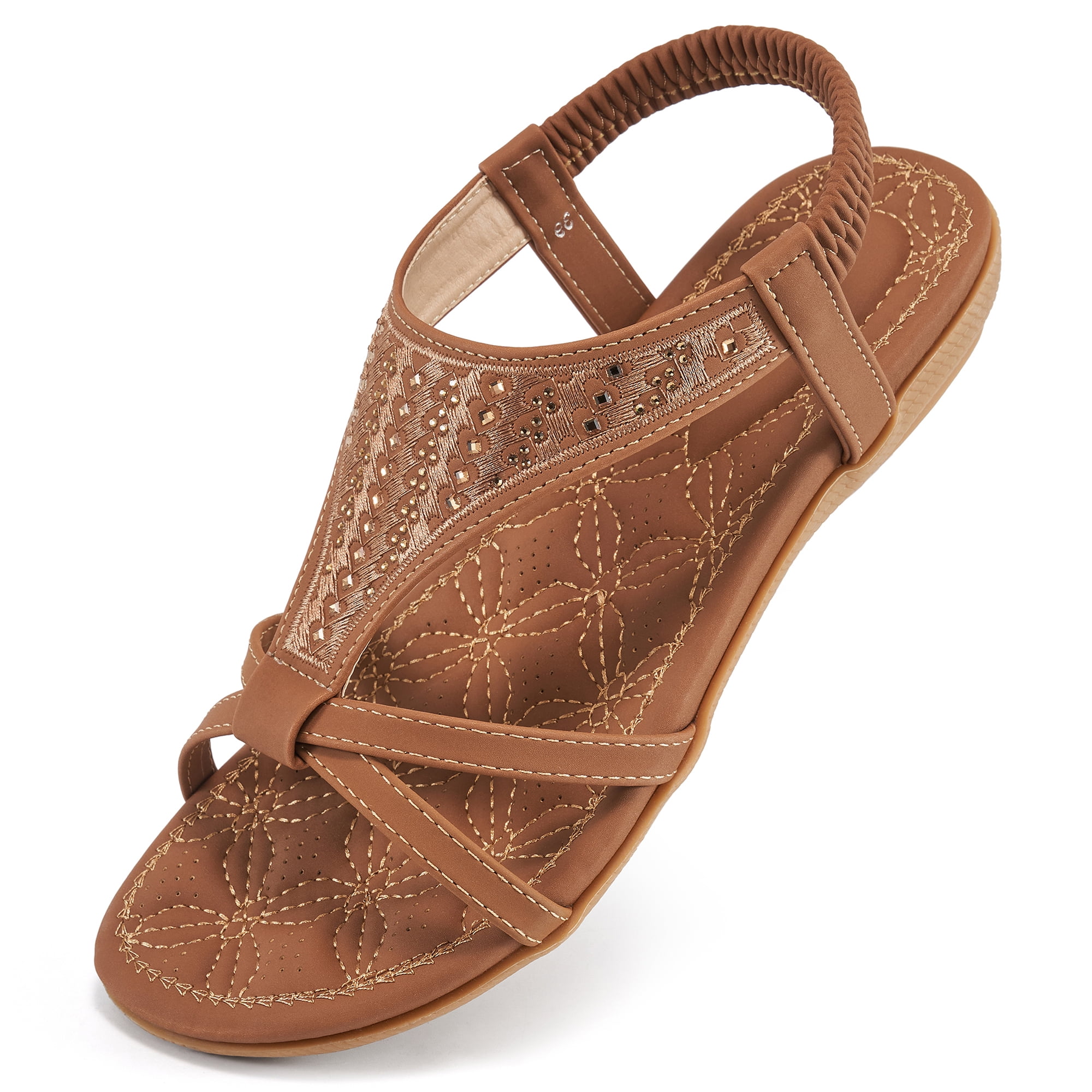 Atoshopce Womens Flats Sandals Casual Summer Slip on Beach Shoes ...