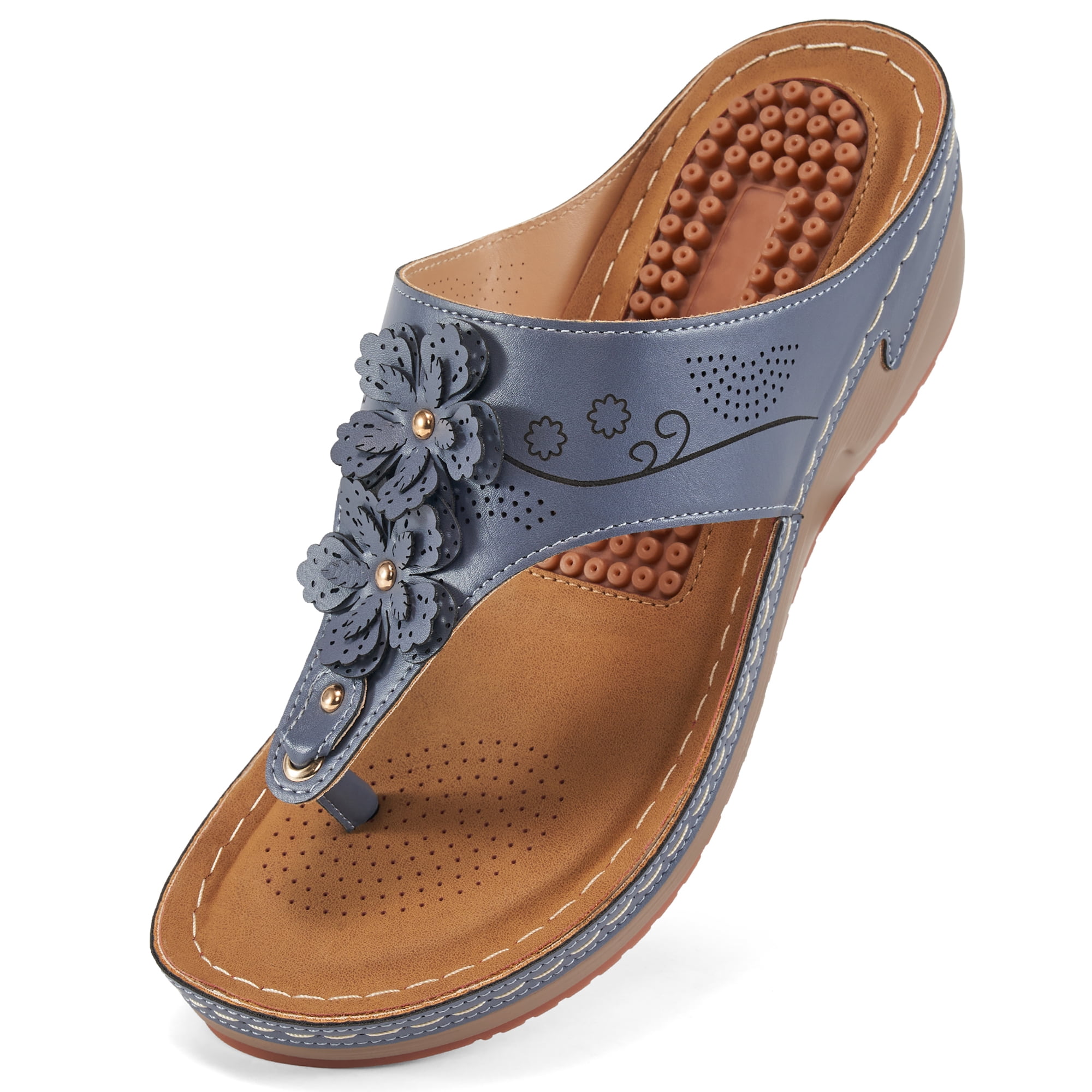 Atoshopce Womens Wedge Sandals Comfortable Cushion Footbed Flip Flops ...