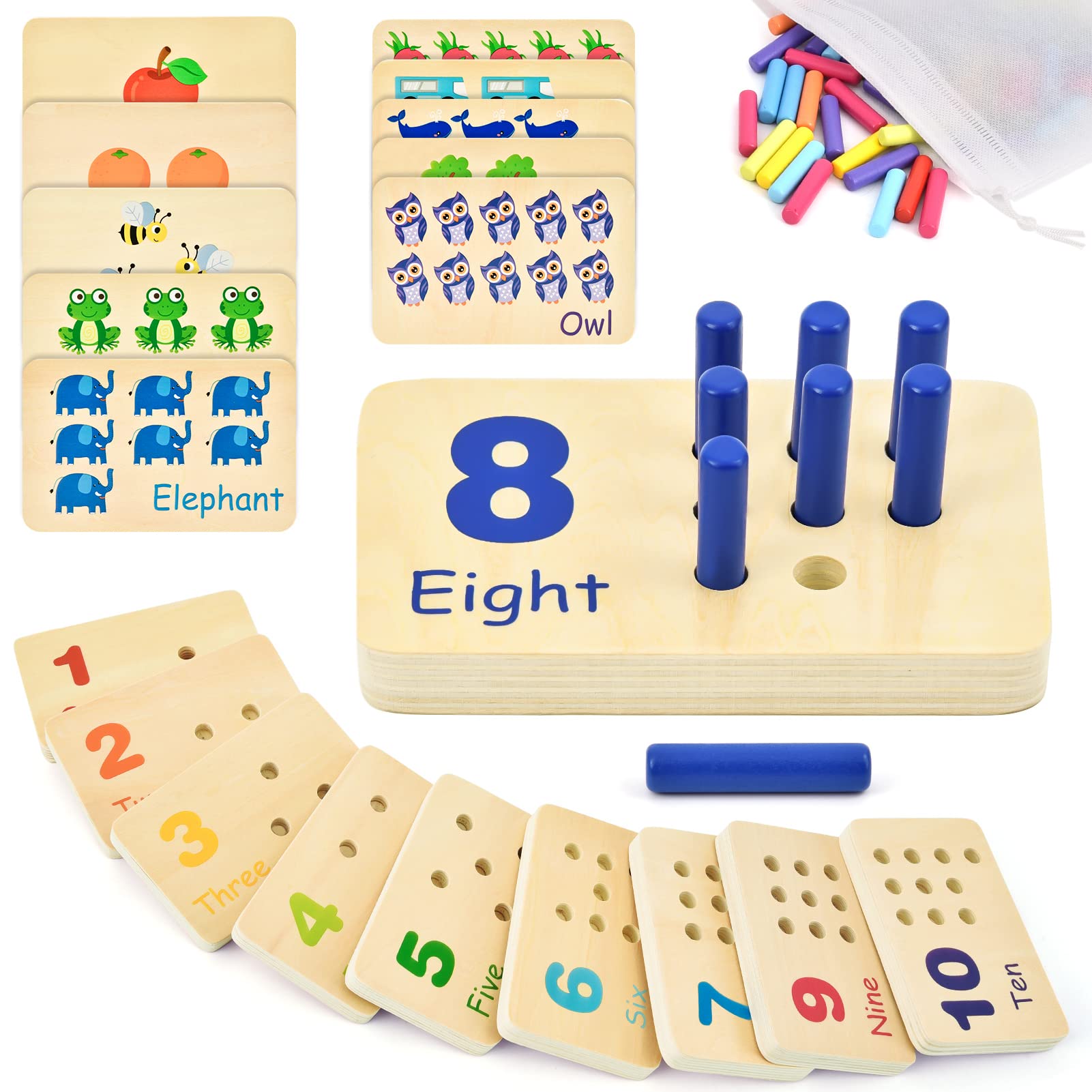 Atoylink Wooden Counting Peg AIF4 Board Kindergarten Math Manipulatives ...