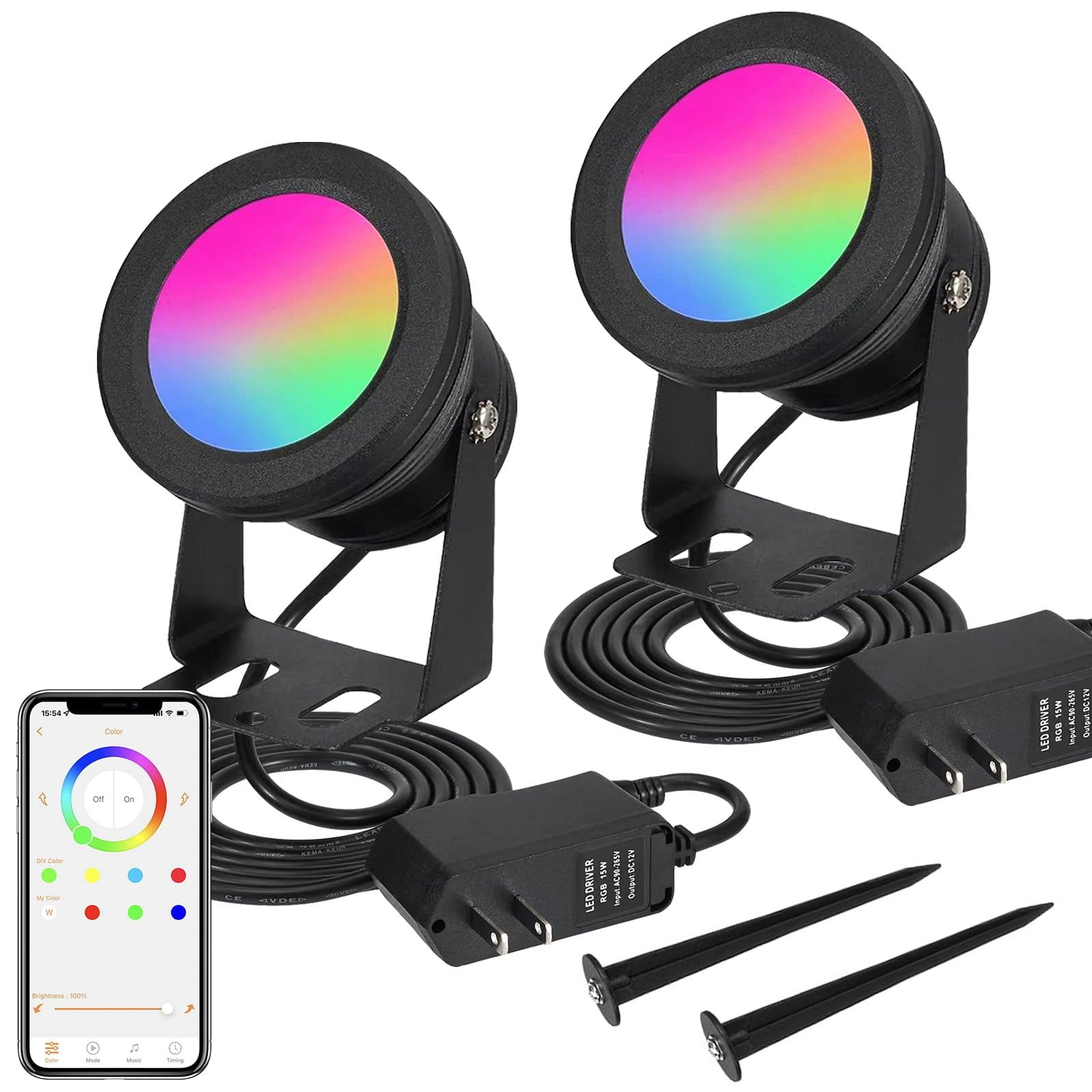 Atractligte Spotlight, 15W Spot MSF2 Lights Outdoor RGB IP67 Landscape ...